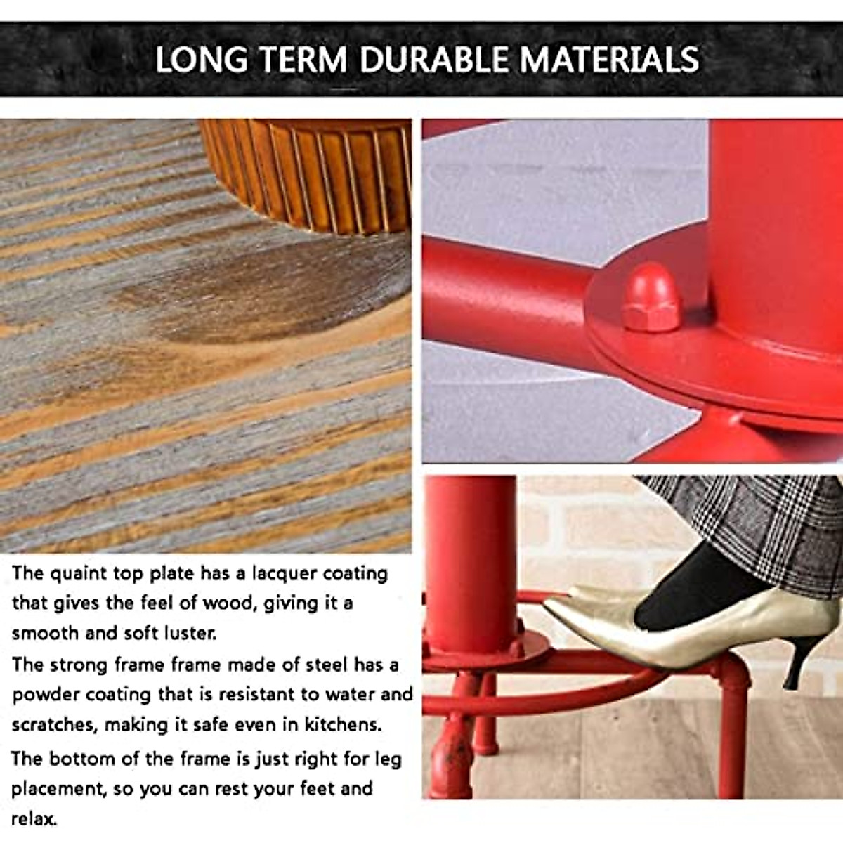 Topower 3 Piece Pub bar Set Vintage Industrial Round bar Table and Stools for 2, Height Adjustable Pub Table and stools Match bar Height and Counter Stool Antique Red(1 Table + 2 Chairs)