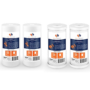 Aquaboon 2-Pack of 1 Micron 10" Sediment Water Filter Replacement Cartridge & Aquaboon 2-Pack Coconut Shell Water Filter Cartridge | Universal Whole House 1 Micron 10 inch Cartridges