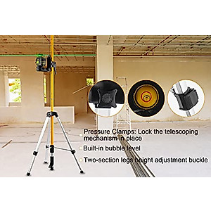 Laser Level Pole, Firecore Upgraded 12 ft. Telescoping Laser Pole with Tripod and Multifunctional Mounting Clamp, Adjustable Bracket with 1/4"-20 Laser Mount for Rotary and Line Laser Level- FLP370CX