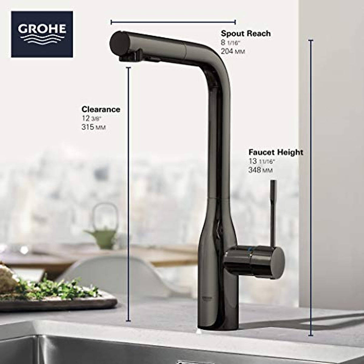 GROHE 30271BE0 Essence Single-Handle Kitchen Sink Faucet with Pull-Down Sprayer, Brass, Polished Nickel Infinity Finish