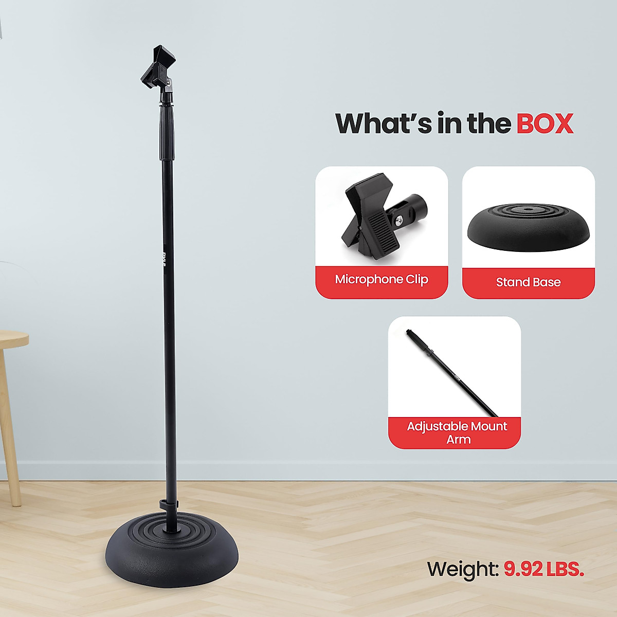 PYLE-PRO Microphone Stand - Universal Mic Mount with Heavy Compact Base, Height Adjustable (2.8’ - 5’ ft.) - PMKS5