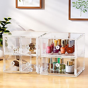 AITEE Acrylic Clear Makeup Organizer with 4 Drawers Stackable Cosmetics Storage Display Case for Vanity,Bathroom Counter, Dresser,Desktop,Countertop Holder for Lipstick, Eyeshadow, Nail Polish