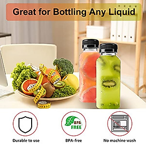 LOVLLE 12 Oz Plastic Bottles with Caps 12Pcs Juice Bottles Clear Reusable Containers Black Lid Plastic Smoothie Bottles Ideal for Juice Milk Homemade Beverages