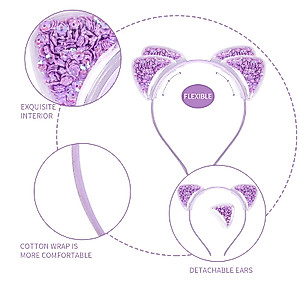 ZIRICHER Cat Ears Headband For Girls, Transparent Quicksand Sequin Cat Headband Cute Hairband For Girls Kitty Ears Party Hair Accessories For Kids Gift