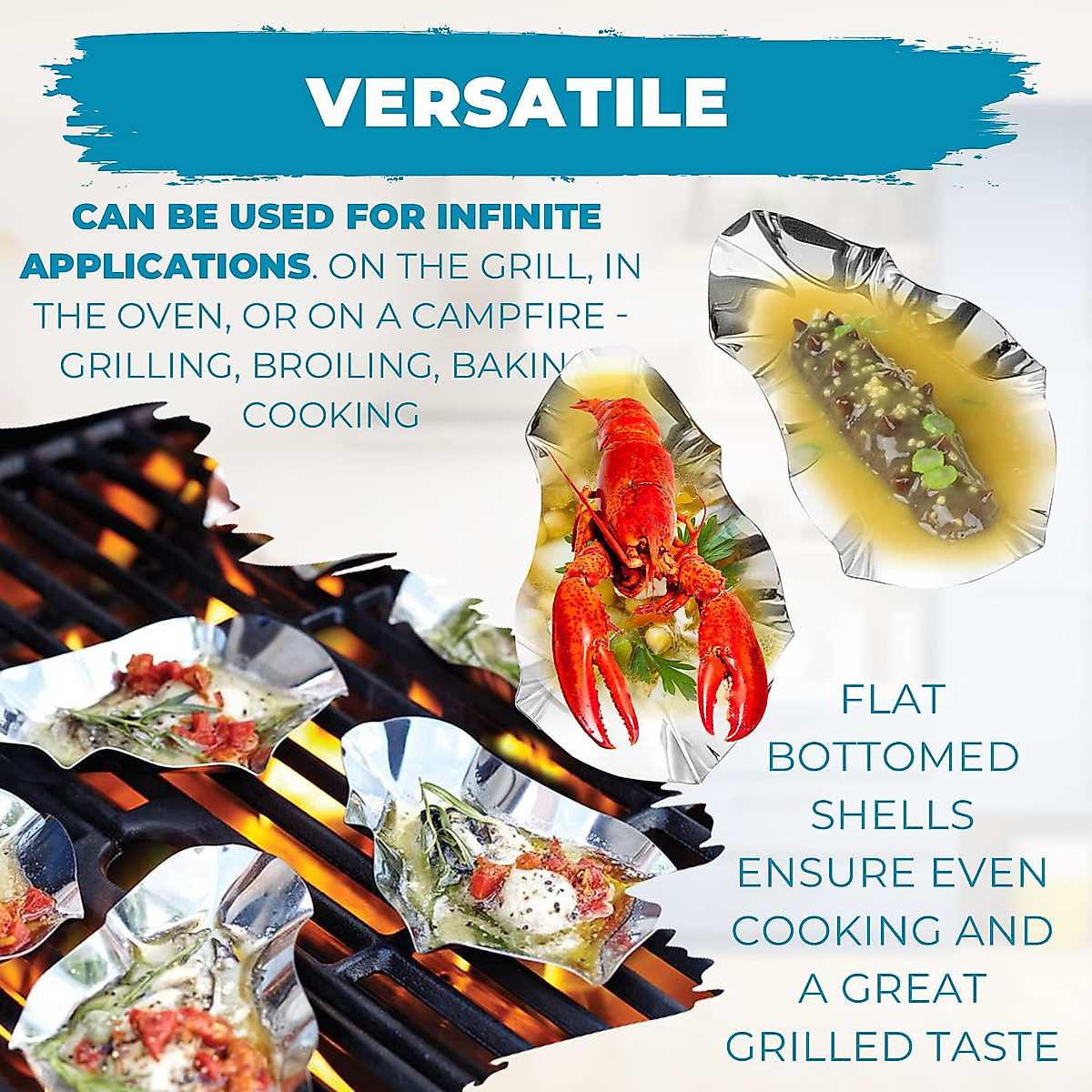 CIRAVI Stainless Steel Oyster Shells - 6 Piece Reusable Set - Flat Bottomed Shells - For Grilling or Cooking - Great for All Kinds of Seafood