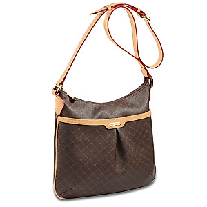 Rioni ST-20294 Livvy THE HOBO MESSENGER SIgnature Brown Canvas Leather Handbag Crossbody