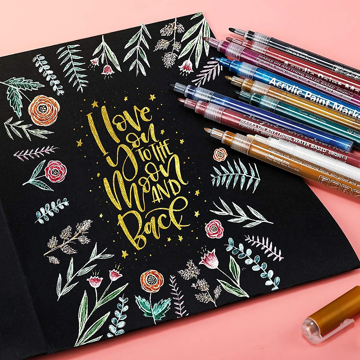 Metallic Marker Pens, Emooqi 20 Pack Paint Pens Comes with Metallic Markers, for Rock Painting, Mug, Ceramic, Glass, Fabric Painting, Water Based, Easter Ornaments DIY Craft Project