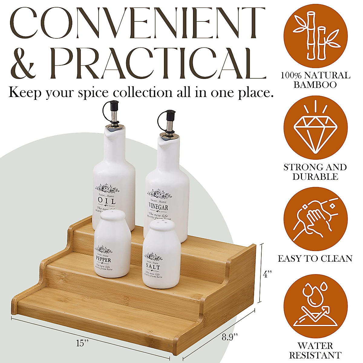 Bellemain 3-Tier Spice Rack | Bamboo Spice Rack Organizer for Cabinet, Spice Shelf Riser, Seasoning Organizer | Can Rack, Canned Food Organizer for Pantry | Medicine Storage, Cupboard Organizer