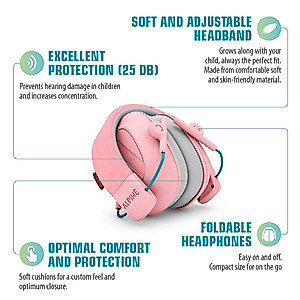 Alpine Muffy Kids - Noise Cancelling Headphones for Kids - CE & ANSI Certified - 25dB - Sensory & Concentration Aid - Pink