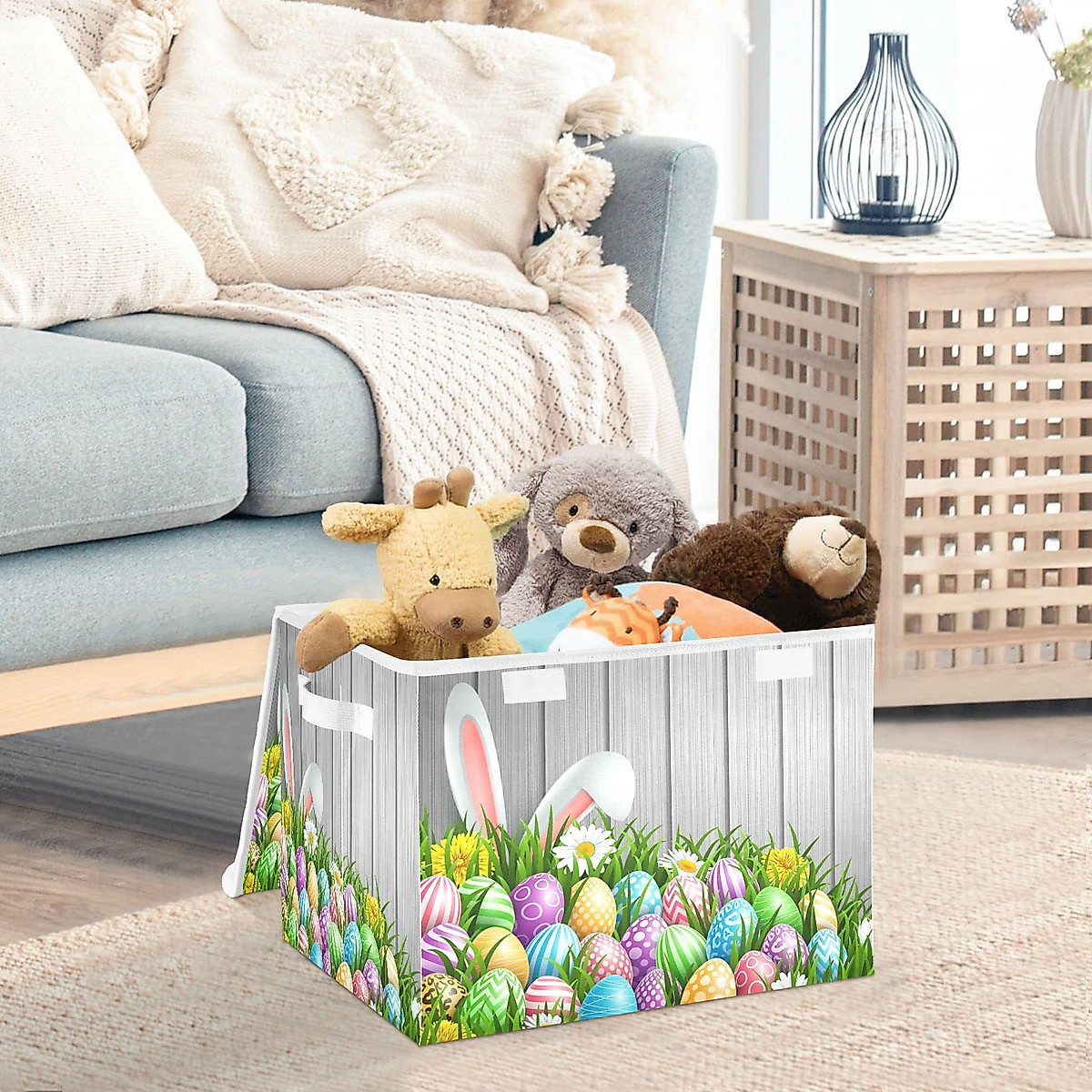 senya Easter Storage Baskets Collapsible Bins with Lids, Flowers Wood Boxes Clothes for Organizing (B06D22020)