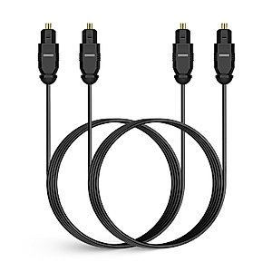 2 PCS Digital Optical Audio Cable 6ft1.8M - [24K Gold-Plated, Ultra-Durable] Slim Optical Cable Digital Audio Cable for Home Theater, Sound Bar, TV, PS4, Xbox, PlayStation & More