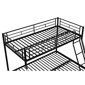 GNIXUU Bunk Beds Twin Over Full Size, Heavy Duty Metal Low Bunkbeds Frame with Safety Rail and Ladder for Dormitory Bedroom Boys Girls Adults, Space Saving, Easy Assembly