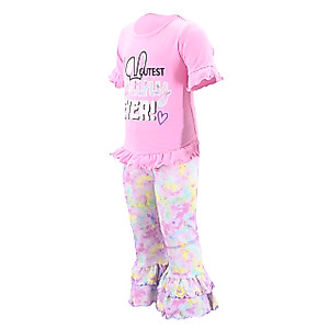 Unique Baby Girls Cutest Bunny Ever Easter Pant Set Outfit (10Y, Pink)