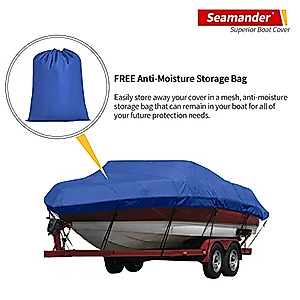 Seamander Heavy Duty Polyester Boat Cover, Solution-dyed Yarn Marine Grade,Waterproof Fits Bass Boat, V-Hull Tri-Hull Boat,Fish & Ski Boat, Runabout Bowrider Boat, 17' 18' 19' Length
