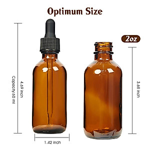 Eternal Moment 2 oz Eye Dropper Bottle(24 Pack), 60ml Amber Glass Bottles with Glass Eye Dropper for Essential Oils, Chemistry Lab Chemicals, Colognes & Perfumes