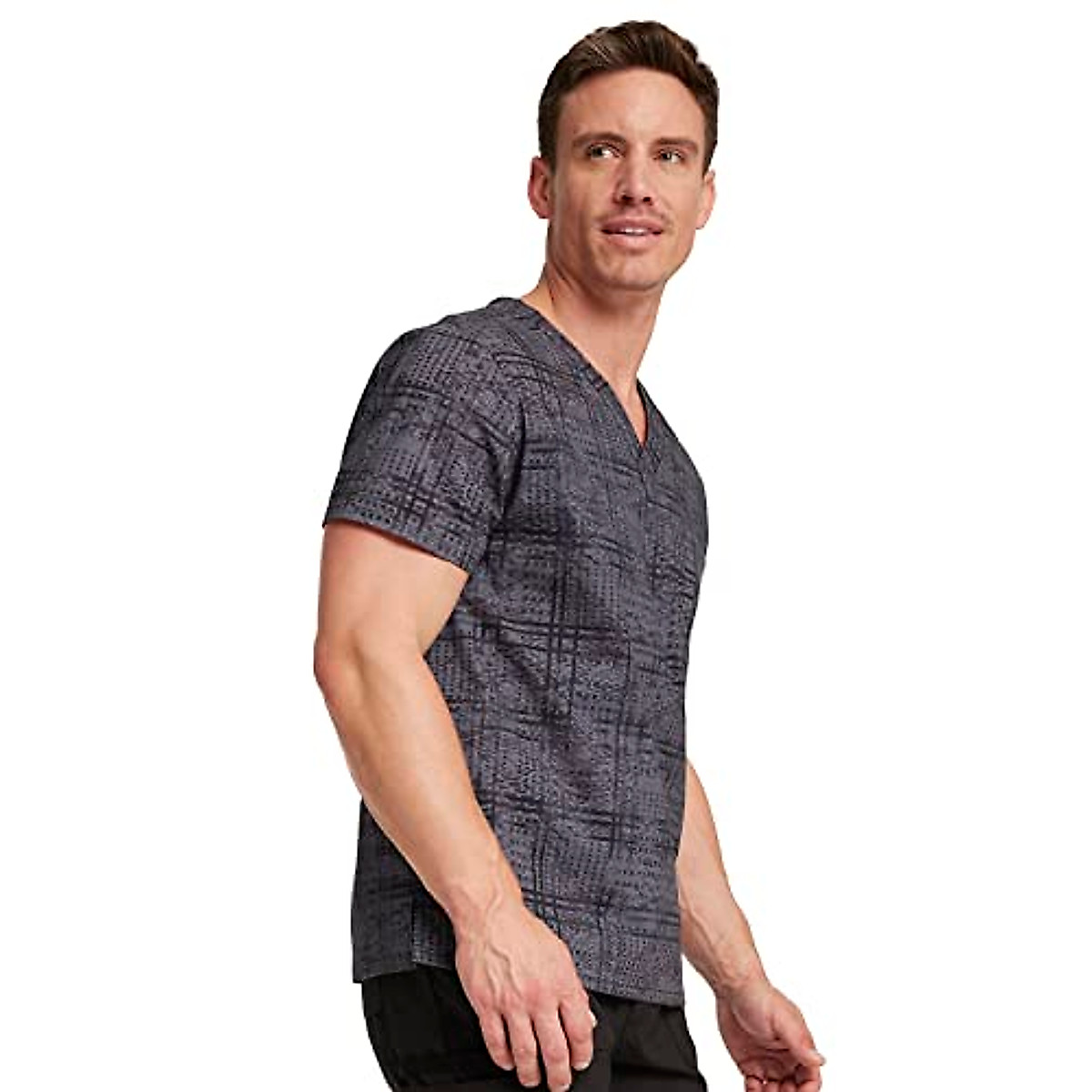 Dickies EDS Men Scrubs Top V-Neck DK725, L, Plaid Distress
