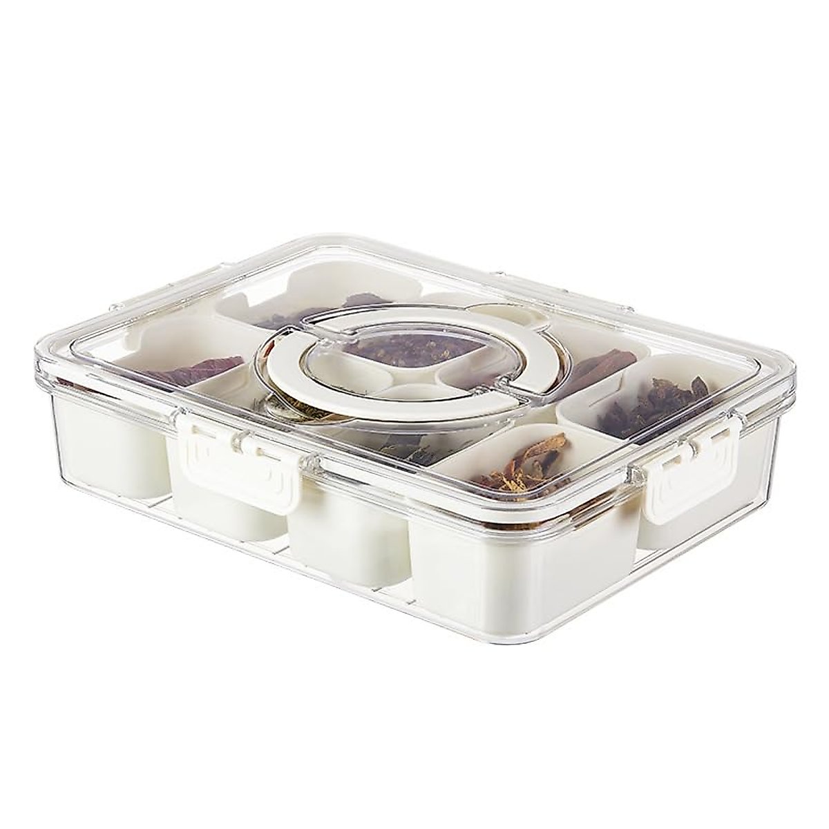 Travel Snack Box, Divided Serving Tray with Lid and Handle, Snackle Box Container, Multi-purpose Food Organizer and Storage Container for Charcuterie Veggie Fruit