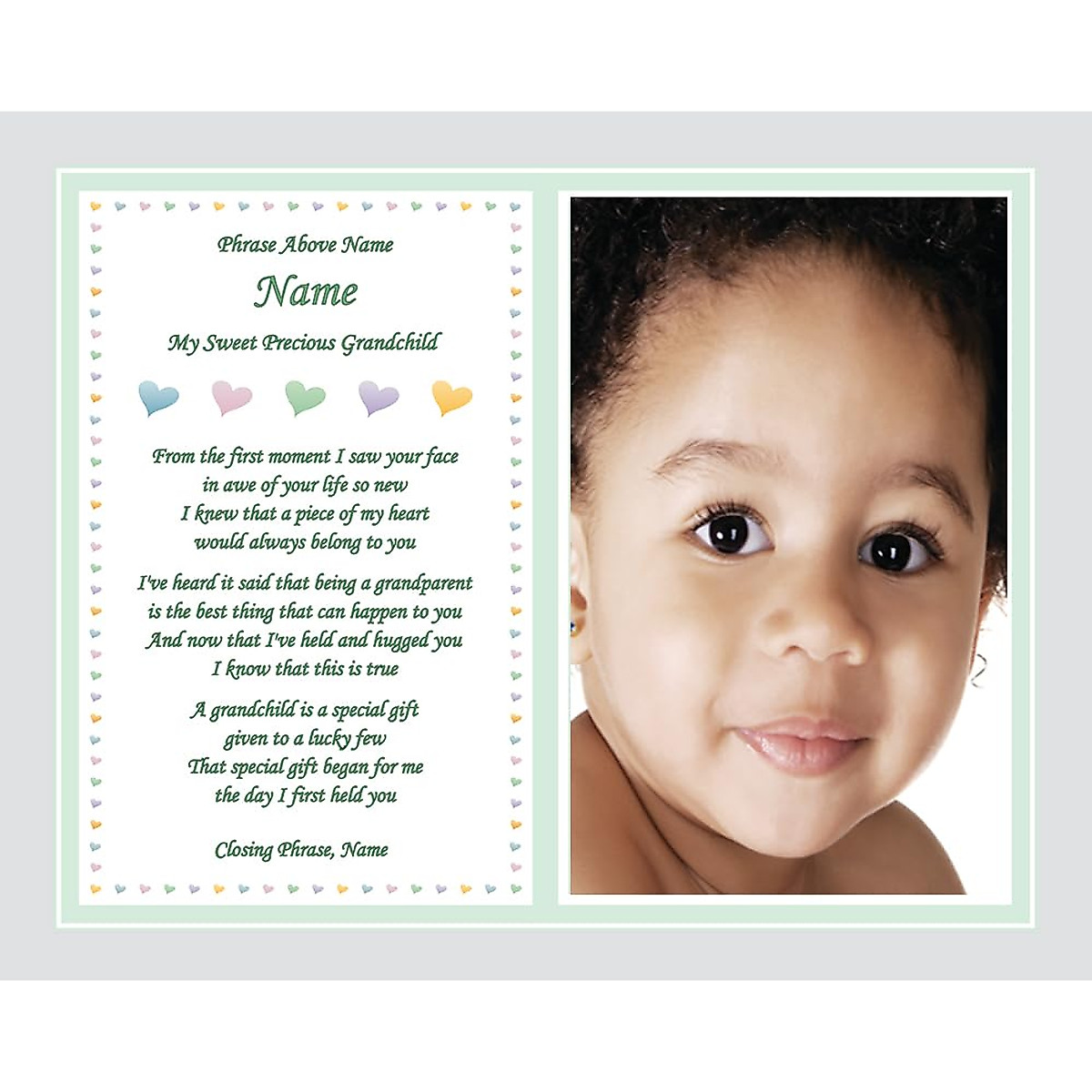 Poetry Gifts Grandchild Birthday or Baptism Personalized with Names from 1 or Both Grandparents, Custom 8x10 Inch Print