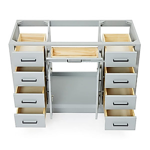 ARIEL Hepburn Bathroom Vanity Base Cabinet 48" Grey, Single Sink Configuration, 2 Soft Closing Doors, 9 Full Extension Dovetail Drawers, Toe Kick, Matte Black