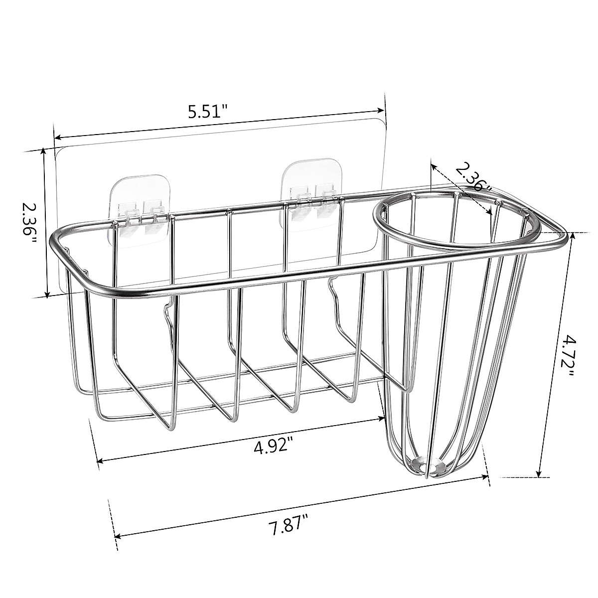 Sponge Holder Sink Caddy, BOJODPIE 2-in-1 Dish Brush Holder & Sponge Holder, Stainless Steel Kitchen Sink Organizer, Adhesive Installation No Drilling