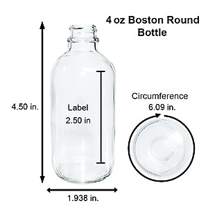 (Pack of 24) 4 oz. Clear Boston Round with Nitrile Rubber Black Graduated Glass Dropper