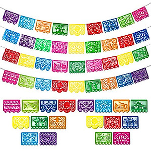 4 Packs Mexican Party Banner 60 Feet Fiesta Banner Plastic Papel Picado Banner Cinco de Mayo Dia De Los Muertos Decor Day of the Dead Decorations Mexican Fiesta Themed Party Decorations Supplies