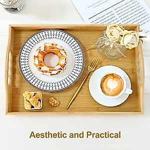 Moretoes 2pcs Serving Tray with Handles, Bamboo Tray for Eating Portable Tray Set for Bed Breakfast Dinner Home