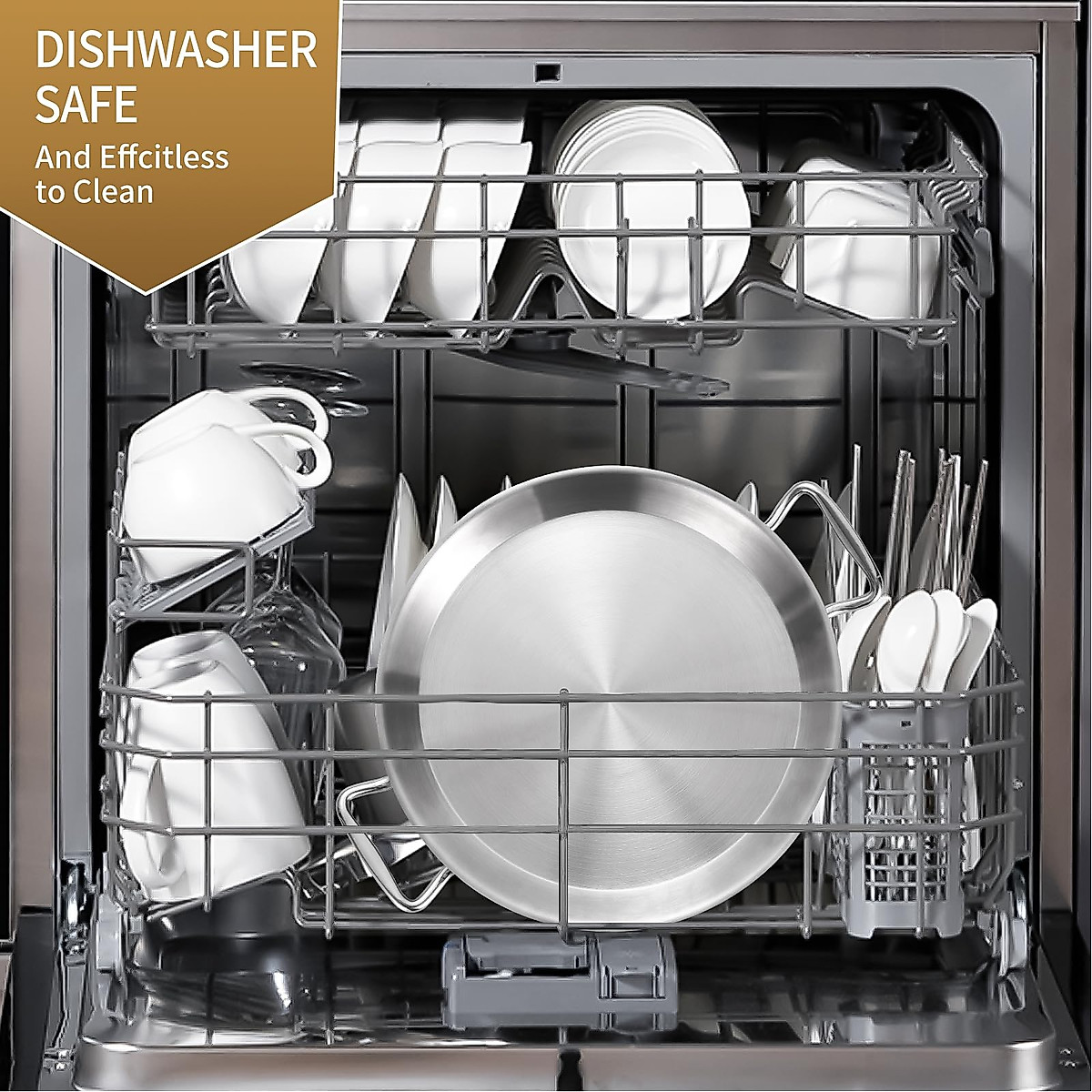 LOLYKITCH 13 Inch Tri-ply Stainless Steel Paella Pan,Griddle,Large Skillet,Omelet,Jumbo Cooker,Heavy Duty,Dishwasher and Oven Safe.