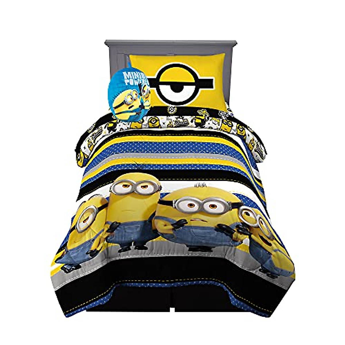 Franco Minions: The Rise of Gru, Kids Bedding Soft Comforter with Sheets and Cuddle Pillow Bedroom Set, 5 Piece Twin Size