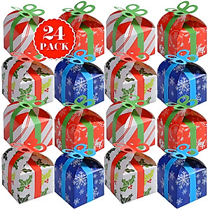 PREXTEX 24 Assorted Christmas Gift Boxes for Presents - Holiday Goodie Boxes, Party Favor Bag, Candy Box, Small Gift Box for Christmas Gifts, Treat Boxes, and Party Favors Goodie Bag