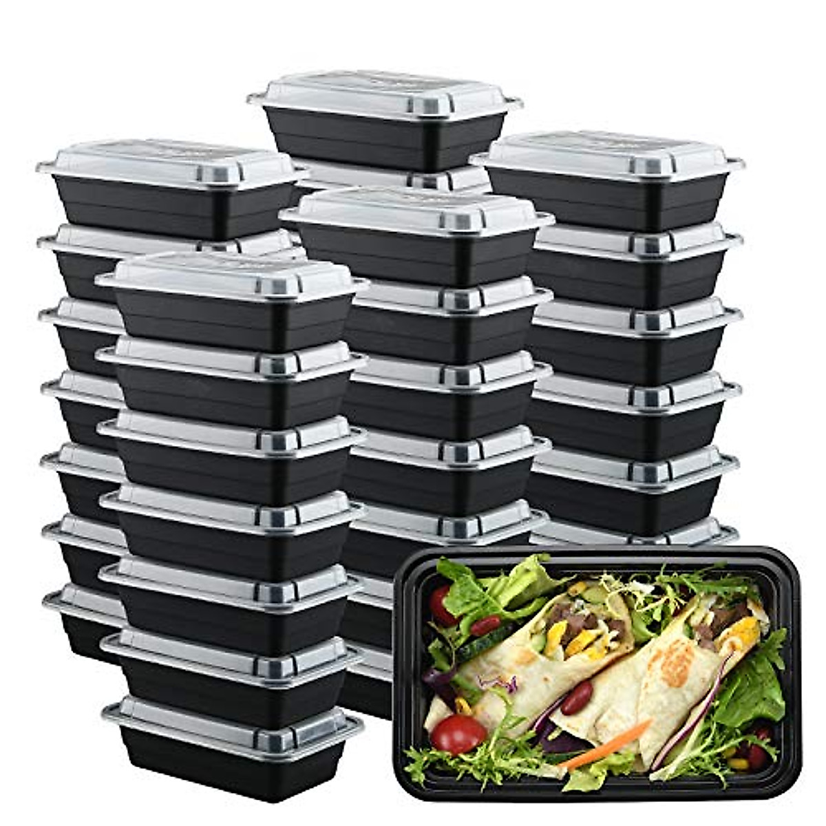 BENTOOOGO 50 Pack Plastic Meal Prep Containers, Reusable Disposable Food Storage Container with Lids 32oz, Lunch Bento Box, Food Prep Container,Takeout Deli Togo Containers