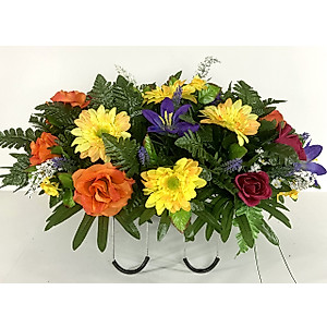 Cemetery Headstone Saddle -Purple Orange Yellow Mix Grave Decoration