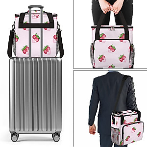 Pink Cute Strawberry Coffee Maker Carring Bag Travel Storage Tote Bag Compatible with Keurig K-Mini or K-Mini Plus Portable Single Serve Coffee Brewer Case with Pockets for K-cup Pods