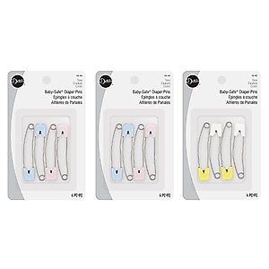 Dritz Baby-Safe, 3-Pack Diaper Pins, Pastel Assorted 12