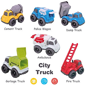 iPlay, iLearn Toddler Car Toys 1-3 Year Old, Kids Friction Construction Truck Set, Mini Push Go Rescue Vehicle, Small Dump Garbage Fire Trucks, Birthday Gifts for 18 24 Month 2 3 4 5 Boy Girl