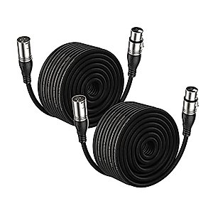 EBXYA 100Ft XLR Microphone Cables 2 Packs - Premium Balanced Mic Speaker Cable with 3 Pins XLR Male to Female 100 Feet, Black