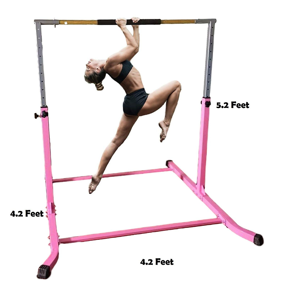 Pro-Gymnastics Expandable Gymnastics Kip Bar Horizontal Bar Junior Gymnastic Training High Bar Asymmetric Bar 13 Level Height Adjustable 3 to 5 FT Cushioned Bar & Curved Legs (Pink)