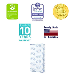 Dream On Me Sweet Dreams 88 Coil Spring Crib and Toddler Bed 6" Mattress in Blue, Green Guard Gold Certified, 17 lb