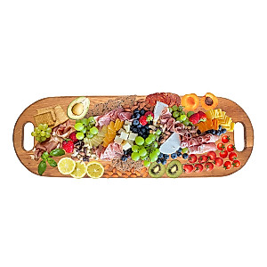LUX American Oak Wood Oversized Charcuterie Board Extra Long 26" x 8.7" | Cheese Board With Handle |Fruit Grazing Platter | Serving Board for Cheeses, Meats, Crackers, and Wine | Long Cutting Board