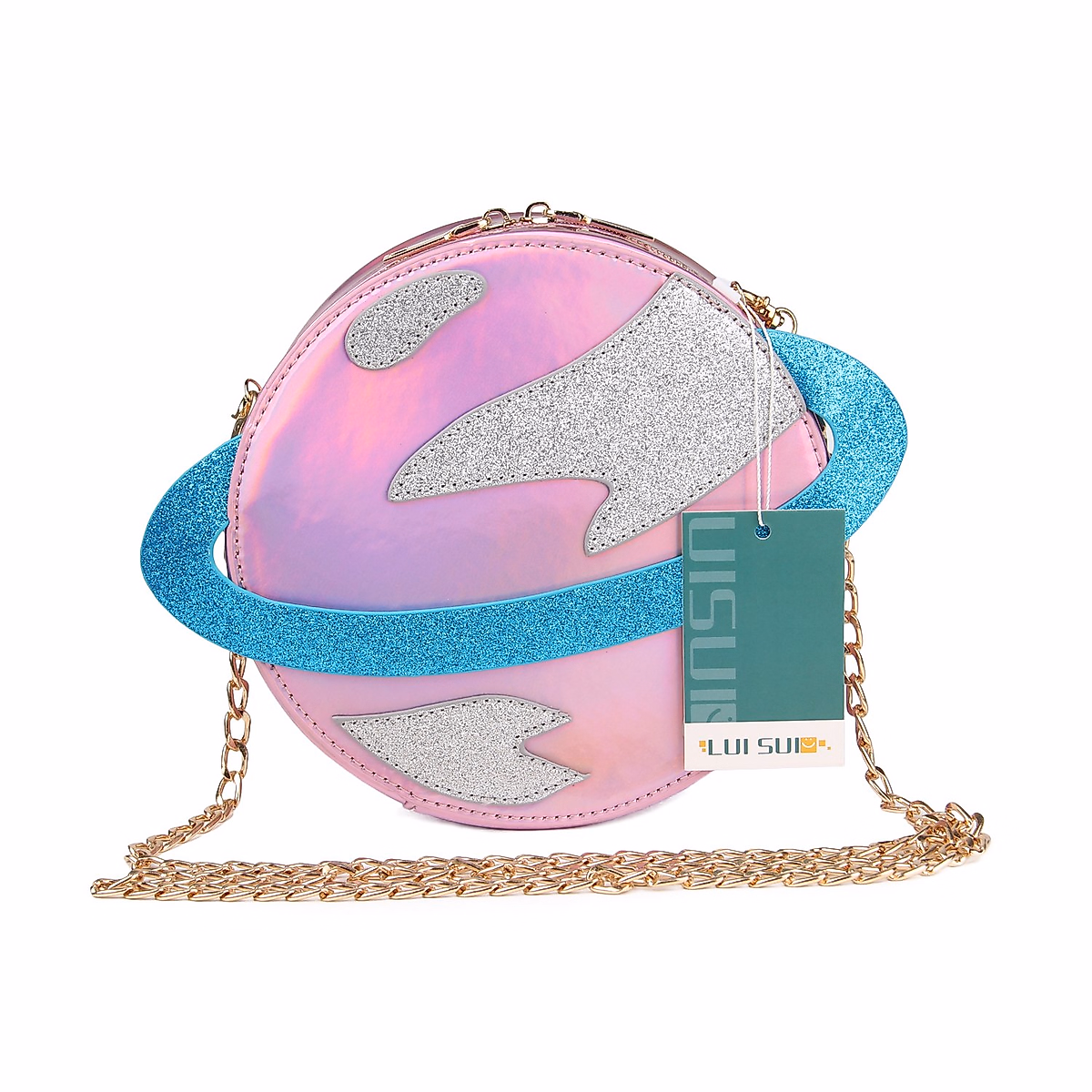 LUI SUI-Stunning Parent-child Circular planet party bag women Bestie handbag laser planet orbit bag cute shoulder bag C54 (Parent, Pink)