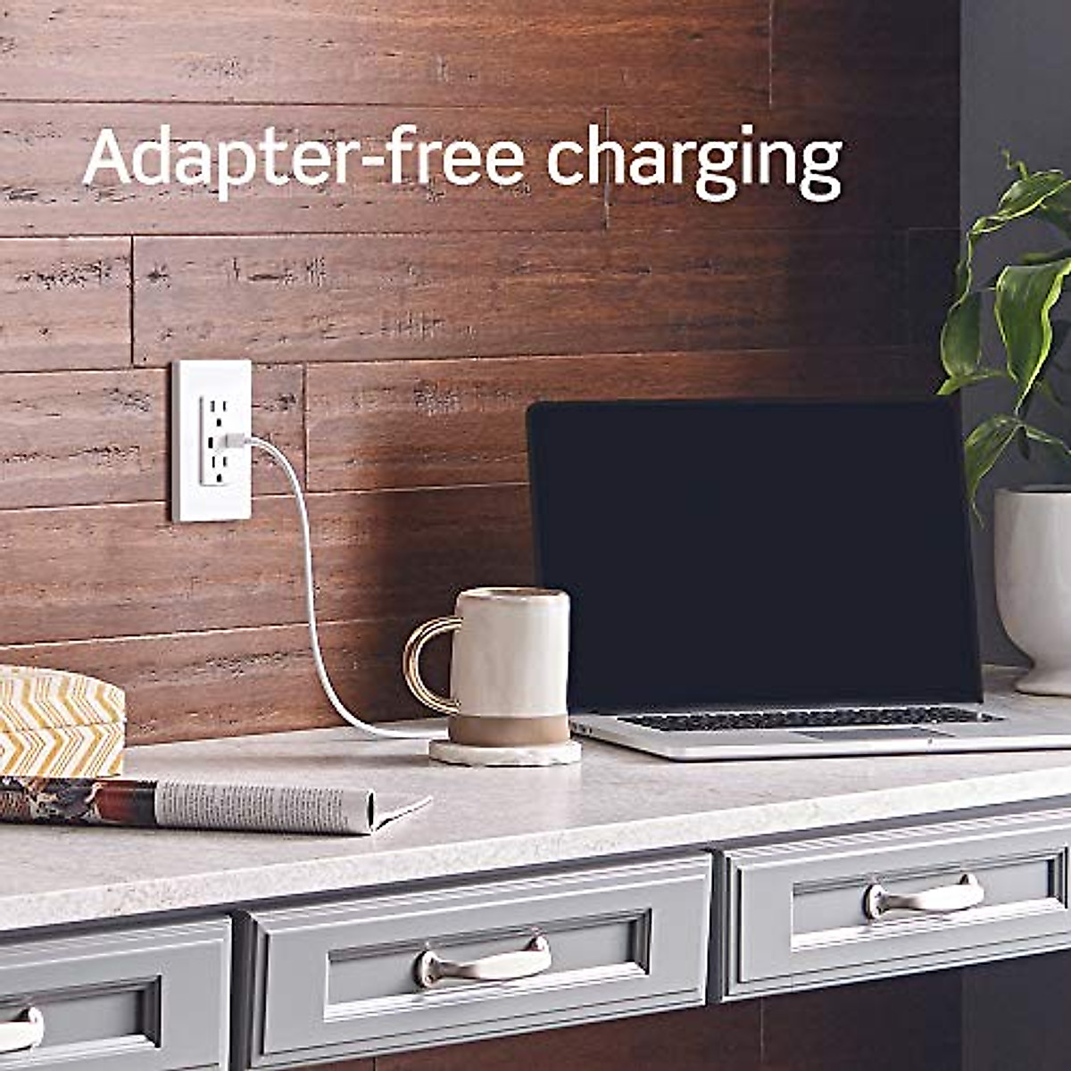 Leviton T5635-W USB Dual Type-C with Power Delivery (PD) In-Wall Charger & T5632-W 15-Amp Charger/Tamper Resistant Duplex Receptacle, 1-Pack, White