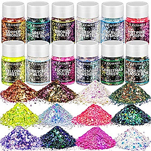 Chameleon Chunky Glitter, LEOBRO 12 Color Holographic Craft Glitter for Resin, Nail Glitter for Body Face Eye, Epoxy Resin Flake Sequin Glitter for Crafts Resin Tumbler Keychain Jewelry Making