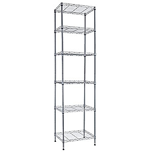 REGILLER 6 Wire Shelving Steel Storage Rack Adjustable Unit Shelves for Laundry Bathroom Kitchen Pantry Closet (Silver, 16.8L x 11.7W x 63H)
