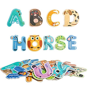 USATDD Jumbo Magnetic Letters Colorful ABC Alphabet Animal Shape Toys Large Uppercase Refrigerator Fridge Magnets Preschool Educational Toy Set Learning Spelling Game for 3 4 5 Year Old Toddler Kids