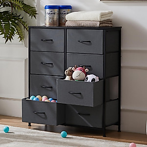 Sweetcrispy 8 Drawers Dresser for Bedroom, Kidsroom Furniture, Tall Chest Tower, Storage Organizer Units for Clothing, Closet, Fabric Bins, Wood Top, Steel Frame, Lightweight, Assemble Tools Include