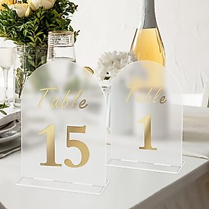 Kintkita Wedding Table Numbers 1-15, 5 X 7 Inch Acrylic Table Numbers for Wedding Reception Display,Gold Table Number Wedding Signs Stand For Anniversary, Event, Party,Wedding Table
