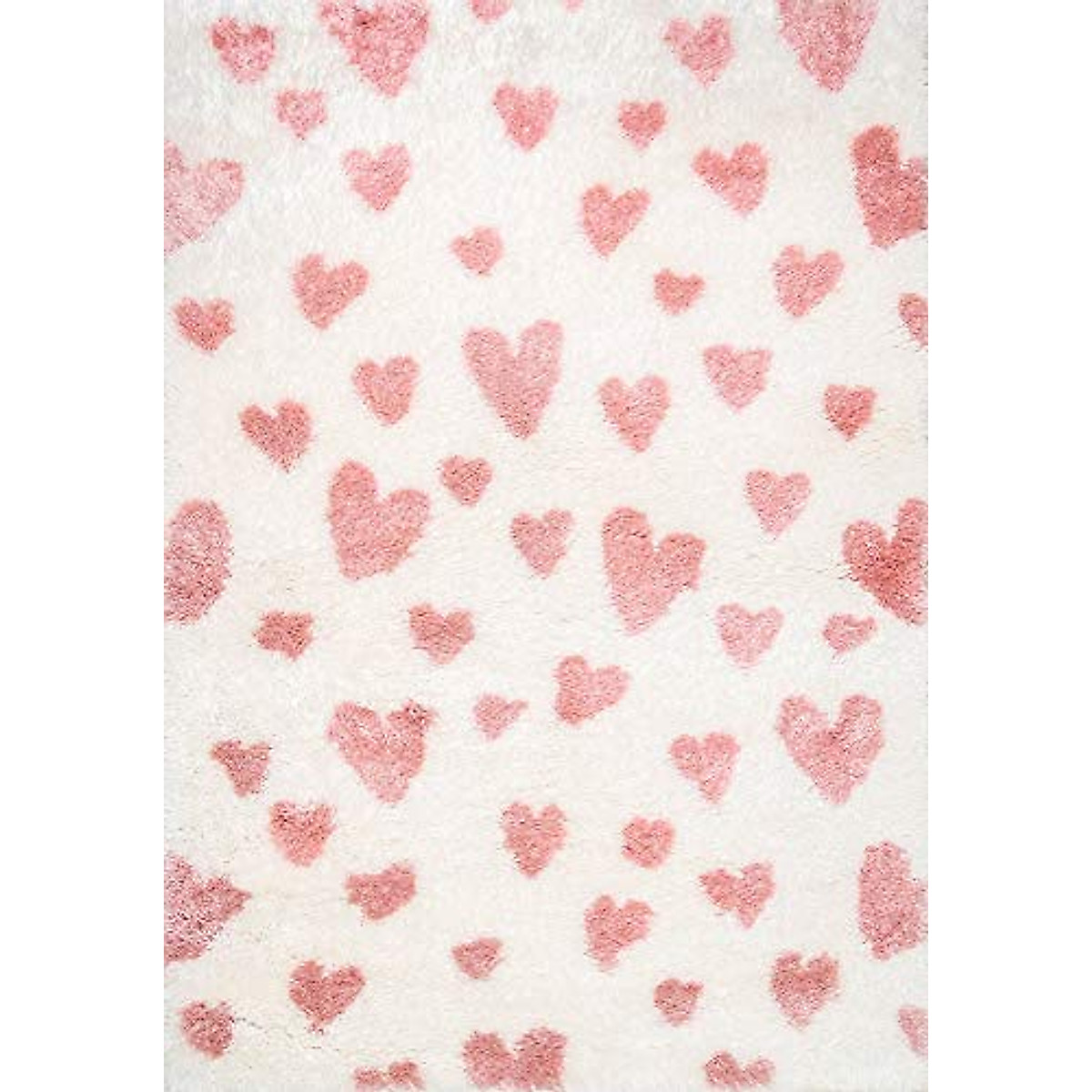 nuLOOM Olivia Heart Nursery Shag Area Rug, 3' 3" x 5', Pink