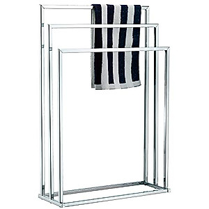 MyGift Silver Chrome Plated Metal Free Standing Towel Rack Stand with 3 Bars for Bathroom, Bedroom, Laundry Room, Blanket Rack