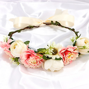 Chanaco Flower Crown Flower Crowns for women Flower Crown for Girls Pink Floral Crown for Wedding Flower Headband for Baby Shower Flower Girl Headpiece Boho Flower Headbands for Women