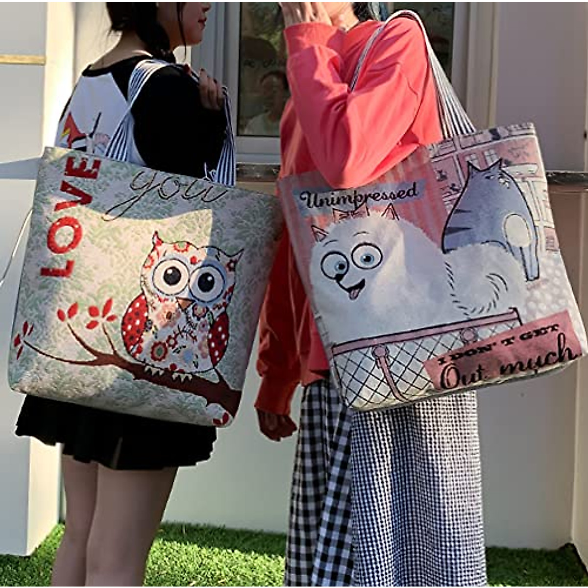 Bisadon Students Fashion Trendy Ethnic Style Bags for Women Female Shopping Bag Cartoon Canvas Embroidered Locking Backpack Pink